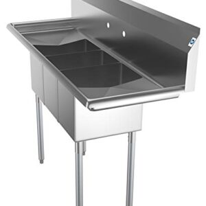 KoolMore - SC101410-12B3 3 Compartment Stainless Steel NSF Commercial Kitchen Sink with Right and Left Drainboards - Bowl Size 10" x 14" x 10", Silver