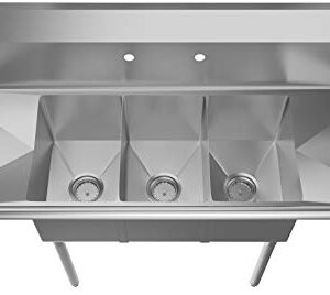 KoolMore - SC101410-12B3 3 Compartment Stainless Steel NSF Commercial Kitchen Sink with Right and Left Drainboards - Bowl Size 10" x 14" x 10", Silver