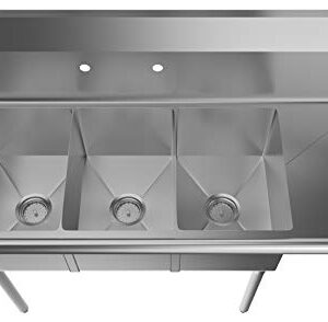 KoolMore - SC121610-12R3 3 Compartment Stainless Steel NSF Commercial Kitchen Sink with Drainboard - Bowl Size 12" x 16" x 10", Silver