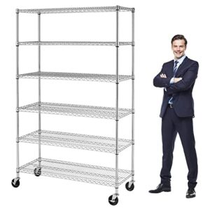 yrllensdan 6000lbs capacity adjustable storage shelves heavy duty shelving unit 6 tier metal shelving with wheels nsf wire shelving (48" w x 18" d x 72" h,chrome)