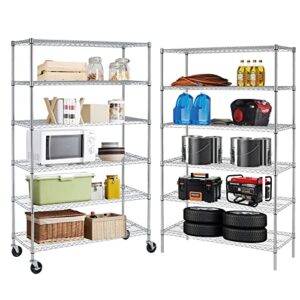 YRLLENSDAN 6000Lbs Capacity Adjustable Storage Shelves Heavy Duty Shelving Unit 6 Tier Metal Shelving with Wheels NSF Wire Shelving (48" W x 18" D x 72" H,Chrome)