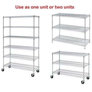 YRLLENSDAN 6000Lbs Capacity Adjustable Storage Shelves Heavy Duty Shelving Unit 6 Tier Metal Shelving with Wheels NSF Wire Shelving (48" W x 18" D x 72" H,Chrome)