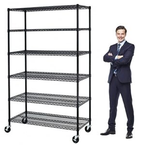 yykokocat 6000lbs capacity heavy duty storage shelves commercial wire shelving unit and storage adjustable nsf 6 tier metal rack shelf on wheels for garage basement, 76 h x 48 l x 18 d - black