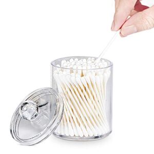 Qtip Dispenser Q-tip Holder Apothecary Jars Bathroom,Premium Quality Clear Plastic Acrylic Container for Q-Tips,Cotton Swab,Cotton Ball,Cotton Rounds,Floss Picks |Small,10 oz,Set of 2