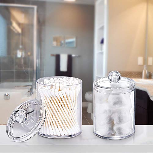 Qtip Dispenser Q-tip Holder Apothecary Jars Bathroom,Premium Quality Clear Plastic Acrylic Container for Q-Tips,Cotton Swab,Cotton Ball,Cotton Rounds,Floss Picks |Small,10 oz,Set of 2