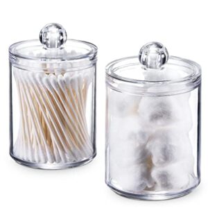 Qtip Dispenser Q-tip Holder Apothecary Jars Bathroom,Premium Quality Clear Plastic Acrylic Container for Q-Tips,Cotton Swab,Cotton Ball,Cotton Rounds,Floss Picks |Small,10 oz,Set of 2