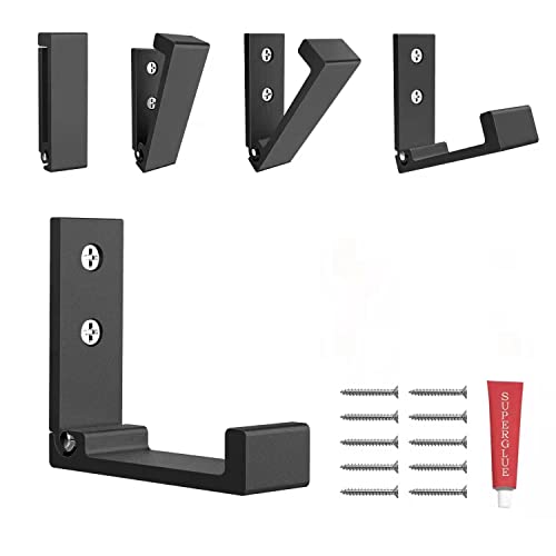 Foldable Adhesive Hooks,Heavy Duty Wall Hooks Zn Cu Alloy Ultra Strong Waterproof Hanger for Robe, Coat, Towel, Keys, Bags, Home, Kitchen, Bathroom . with Glue Adhesive .Set of 5 Pack (Black)