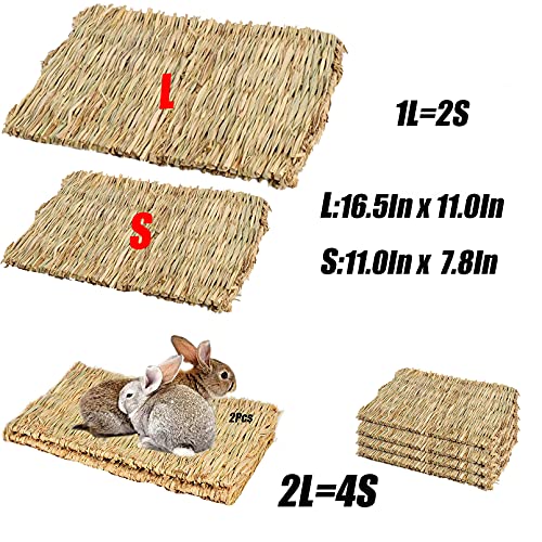 Tfwadmx Rabbit Grass Mat,16.5''x11'' Large Natural Woven Seagrass Mat Bunny Bed Chew Mat Sleep for Chinchillas Guinea Pigs Ferret Guinea-Pig and Small Animals -2 Pcs