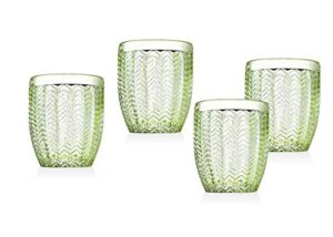 twill double old fashioned beverage glass cup by godinger – emerald green – set of 4