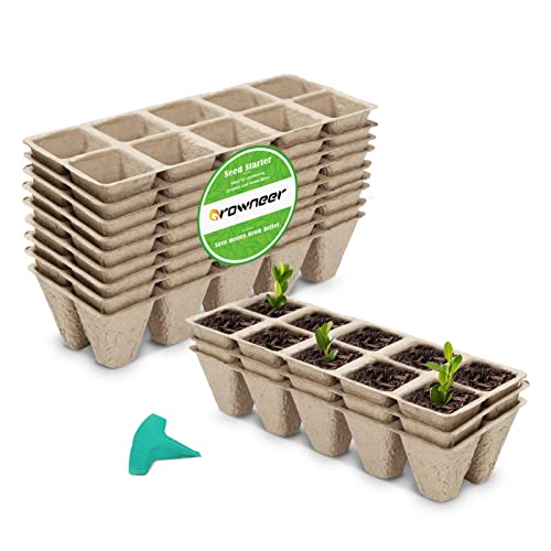 GROWNEER 120 Cells Peat Pots Seed Starter Trays, 12 Packs Biodegradable Seedling Pots Germination Trays, Organic Plant Starter Kit with 15 Pcs Plant Labels