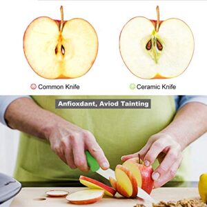 Knendet Ceramic Knife Set, 4 Piece Ultra -Sharp Professional Kitchen Chef Knives with Stain Resistant, Knife Set Multi-Color Handles with Sheath Covers Used for Cooking Vegetable Fruit and Bread