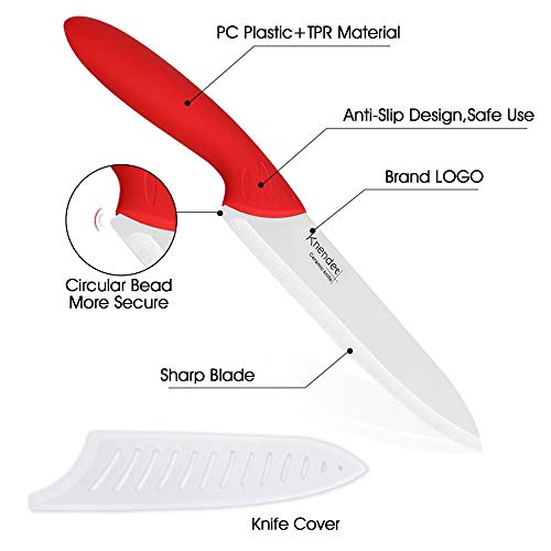 Knendet Ceramic Knife Set, 4 Piece Ultra -Sharp Professional Kitchen Chef Knives with Stain Resistant, Knife Set Multi-Color Handles with Sheath Covers Used for Cooking Vegetable Fruit and Bread