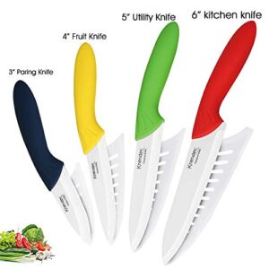 Knendet Ceramic Knife Set, 4 Piece Ultra -Sharp Professional Kitchen Chef Knives with Stain Resistant, Knife Set Multi-Color Handles with Sheath Covers Used for Cooking Vegetable Fruit and Bread