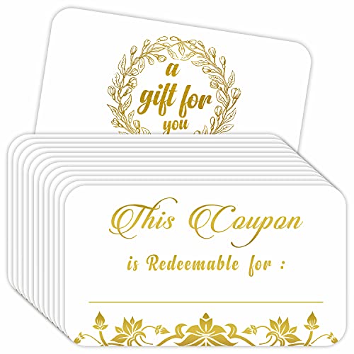 PARTH iMPEX 50 Coupon Cards - Gold Foil Stamping 3.5"x2" Blank Gift Certificates Redeem Vouchers