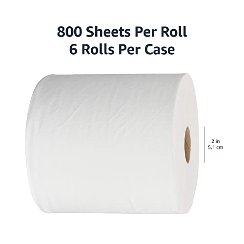 AmazonCommercial 1-Ply White Hardwound Paper Towels|Bulk for Business|High Capacity Roll|Compatible with Universal Dispensers|FSC Certified|800 Feet per Roll, Pack of 6