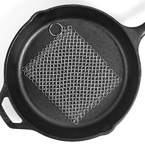 Ationgle 8"x6" Stainless Steel Cast Iron Cleaner 316L Chainmail Scrubber for Cast Iron Pan Pre-Seasoned Pan Dutch Ovens Waffle Iron Pans…