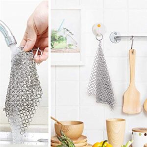 Ationgle 8"x6" Stainless Steel Cast Iron Cleaner 316L Chainmail Scrubber for Cast Iron Pan Pre-Seasoned Pan Dutch Ovens Waffle Iron Pans…