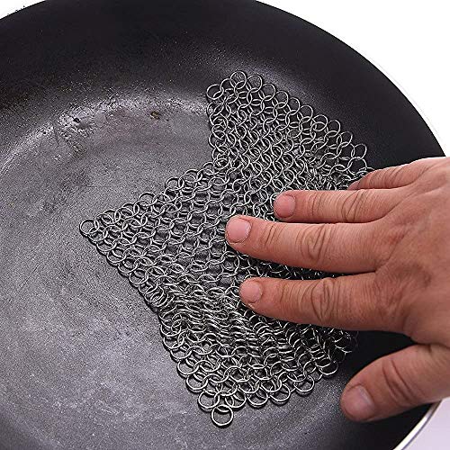 Ationgle 8"x6" Stainless Steel Cast Iron Cleaner 316L Chainmail Scrubber for Cast Iron Pan Pre-Seasoned Pan Dutch Ovens Waffle Iron Pans…