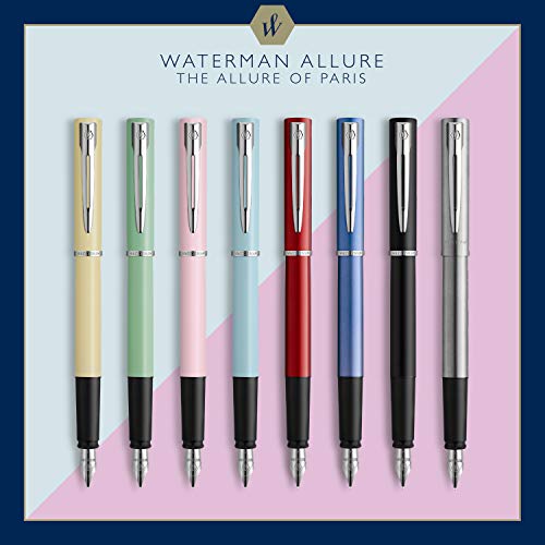 Waterman Graduate Allure Fountain Pen, Chrome, Fine Nib, Blue Ink, Gift Box