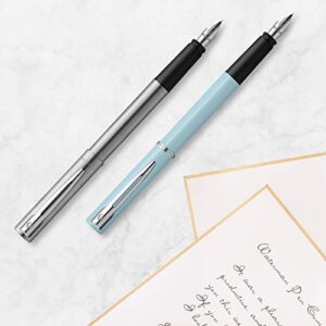 Waterman Graduate Allure Fountain Pen, Chrome, Fine Nib, Blue Ink, Gift Box