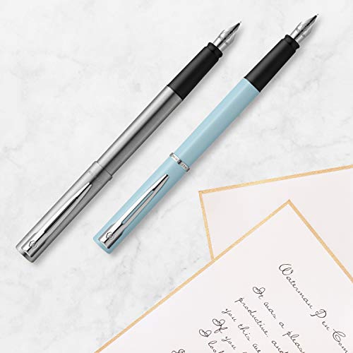 Waterman Graduate Allure Fountain Pen, Chrome, Fine Nib, Blue Ink, Gift Box