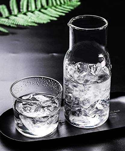 Bedside Water Carafe Set with Tumbler Glass Set for Bedroom Nightstand, Glass Mouthwash Bottle for Bathroom, 14oz/400ml (Clear)