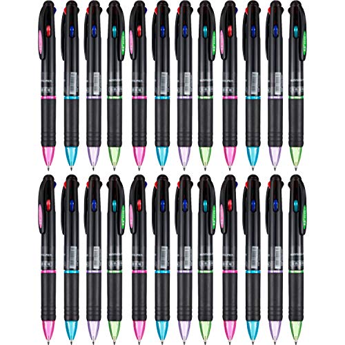 JOVITEC 24 Pack 4 in 1 Multicolor Retractable Pens 0.7 mm 4 Colors Gel Ink Ball Point Pens for Nurses Kids Supplies