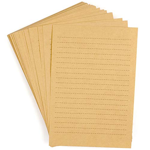 CenterZ 100pcs Vintage Kraft Stationary Paper 8.3 x 11.5 inch, A4 Sheets 120gsm Printable Lined Stationery Writing Letter Papers Bulk Set for Personalized Letters, Creative Poems, Lyrics, Office Notes