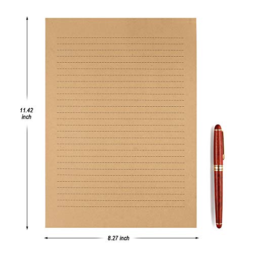 CenterZ 100pcs Vintage Kraft Stationary Paper 8.3 x 11.5 inch, A4 Sheets 120gsm Printable Lined Stationery Writing Letter Papers Bulk Set for Personalized Letters, Creative Poems, Lyrics, Office Notes