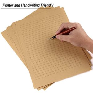 CenterZ 100pcs Vintage Kraft Stationary Paper 8.3 x 11.5 inch, A4 Sheets 120gsm Printable Lined Stationery Writing Letter Papers Bulk Set for Personalized Letters, Creative Poems, Lyrics, Office Notes