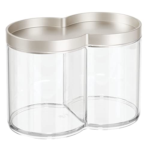 mDesign Plastic Canister Jar Organizer Set with Storage Lid - Home Decor Holder for Bathroom/Restroom Vanity Countertop, Cabinet - Holds Cotton Balls, Soap, Lumiere Collection, Clear/Matte Satin