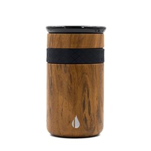 elemental artisan insulated tumbler, triple wall coffee travel mug, reusable stainless steel coffee tumbler with ceramic lid, thermal coffee cups for hot (6 hrs) & cold (18 hrs), 12oz - teak wood