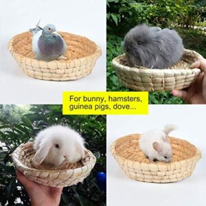 Bunny Grass Mat Bed 3-Pcs,Rabbit Digging Natural Woven Straw Mats Bedding,Guinea Pig Timothy Hay Resting Basket,Pet Cage Chewing Toys for Hamster Chinchilla Ferret Gerbil