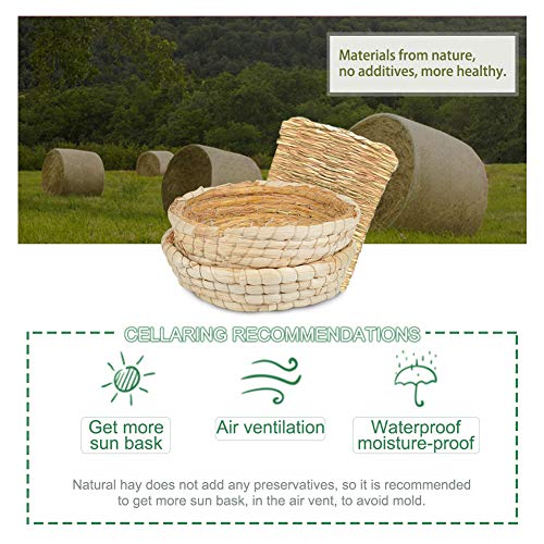 Bunny Grass Mat Bed 3-Pcs,Rabbit Digging Natural Woven Straw Mats Bedding,Guinea Pig Timothy Hay Resting Basket,Pet Cage Chewing Toys for Hamster Chinchilla Ferret Gerbil