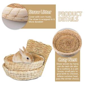 Bunny Grass Mat Bed 3-Pcs,Rabbit Digging Natural Woven Straw Mats Bedding,Guinea Pig Timothy Hay Resting Basket,Pet Cage Chewing Toys for Hamster Chinchilla Ferret Gerbil