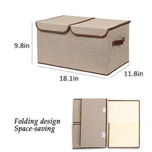 UUJOLY Cube Storage Bins with Lids Storage Box with Lids Linen Fabric Foldable Basket Cubes Organizer Storage Drawer with Lids and Handles for Home, Office, Closet, Bedroom, Nursery, Khaki