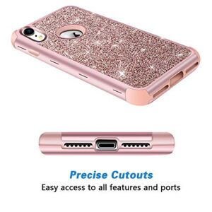 Hython Compatible with iPhone XR Case, Heavy Duty Full-Body Defender Protective Bling Glitter Sparkle Hard Shell Armor Hybrid Shockproof Silicone Rubber Bumper Cover for iPhone XR 6.1-Inch, Rose Gold