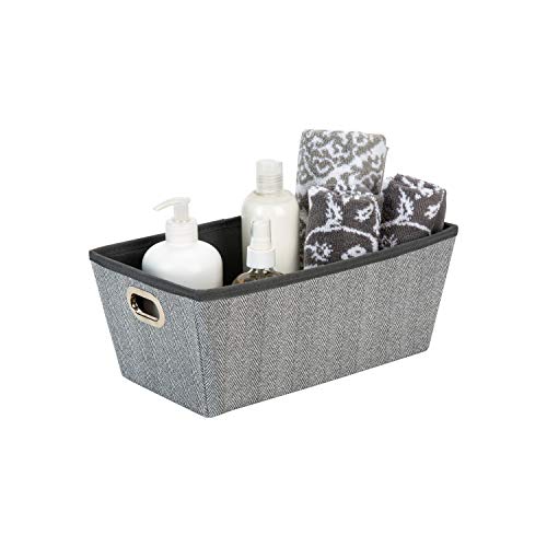 Simplify Herringbone Grommet Tote Basket, Closet Storage, De-Clutter Home, Office, Good for Toys, Linens, Cleaning Products, Accessories & More, Small