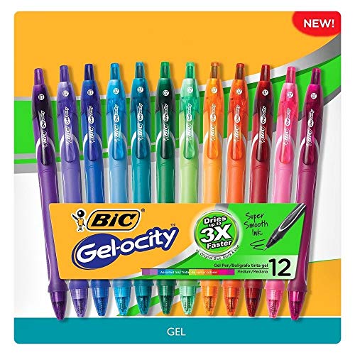 BIC Gelocity Quick Dry Retractable Fashion Gel Pen, Medium Point (0.7 mm), Assorted Colors, 12-Count