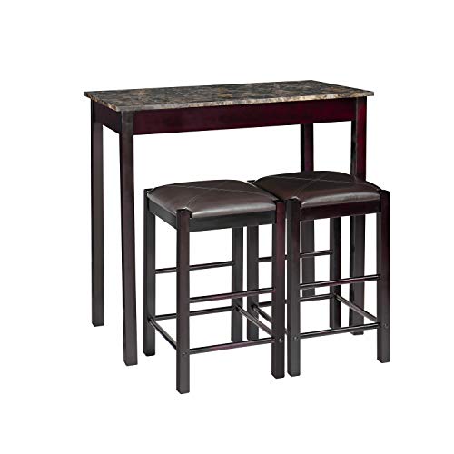 Pearington Remington High Top Counter Height Bar and Pub Table Set with 2 Chairs, Dark Espresso