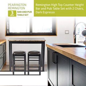 Pearington Remington High Top Counter Height Bar and Pub Table Set with 2 Chairs, Dark Espresso