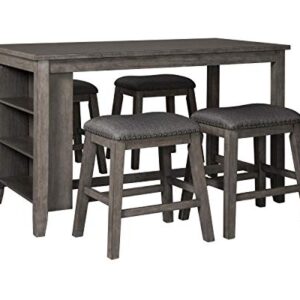 Signature Design by Ashley Caitbrook Rustic Counter Height Dining Table with Storage, Dark Gray