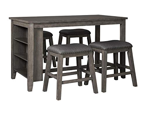 Signature Design by Ashley Caitbrook Rustic Counter Height Dining Table with Storage, Dark Gray