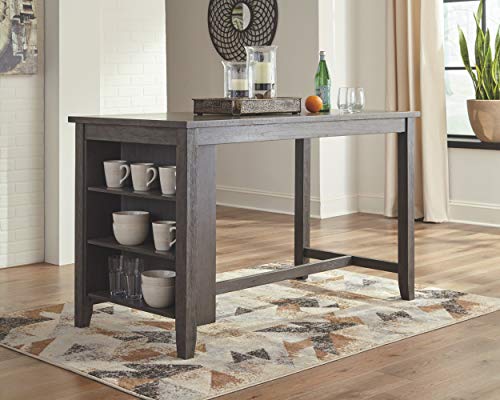 Signature Design by Ashley Caitbrook Rustic Counter Height Dining Table with Storage, Dark Gray