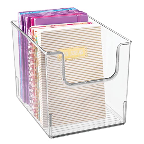 mDesign Modern Plastic Open Front Dip Storage Organizer Bin Basket for Home Office Organization - Shelf, Cubby, Cabinet, Cupboard, and Closet Organizing Decor - Ligne Collection - Clear