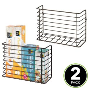 mDesign Farmhouse Metal Wire Wall & Cabinet Door Mount Kitchen Storage Organizer Basket Rack - Mount to Walls and Cabinet Doors in Kitchen, Pantry, and Under Sink - 2 Pack - Bronze