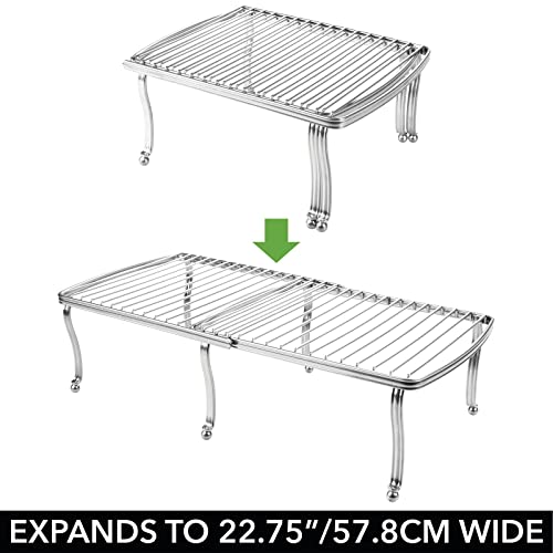 mDesign Expandable Wire Metal Kitchen Cabinet Shelf Rack - Adjustable Pantry, Countertop, Cupboard Shelf Organizer - Dish and Plate Storage Space-Saver, Hyde Collection, 2 Pieces, Chrome