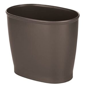 mdesign plastic oval small 2.25 gallon/8.5 liter trash can wastebasket, garbage container bin for bathroom, kitchen, office, dorm - holds waste, refuse, recycling, hyde collection, dark brown