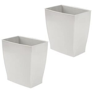 mdesign plastic rectangular small 2 gallon trash can - wastebasket, garbage container bin for bathroom, bedroom, kitchen, home office, and kids room, holds waste, recycling - 2 pack - light gray