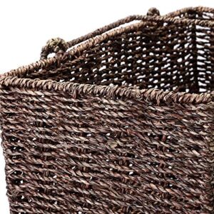 Villacera 14-Inch Wicker Stair Case Basket with Handles | Handmade Woven Seagrass in Brown, (83-DEC7019)